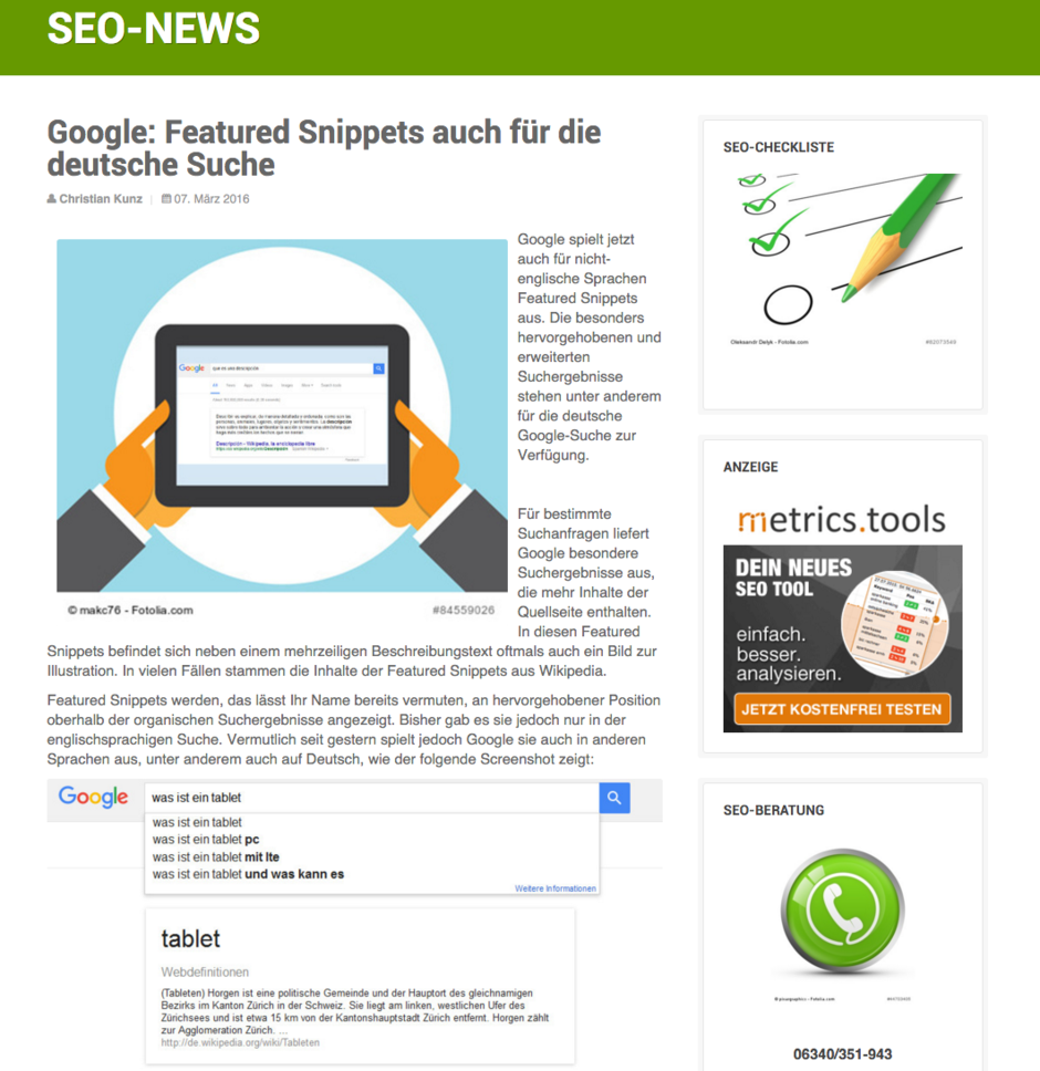 SEO: Featured Snippets in deutscher Google-Suche